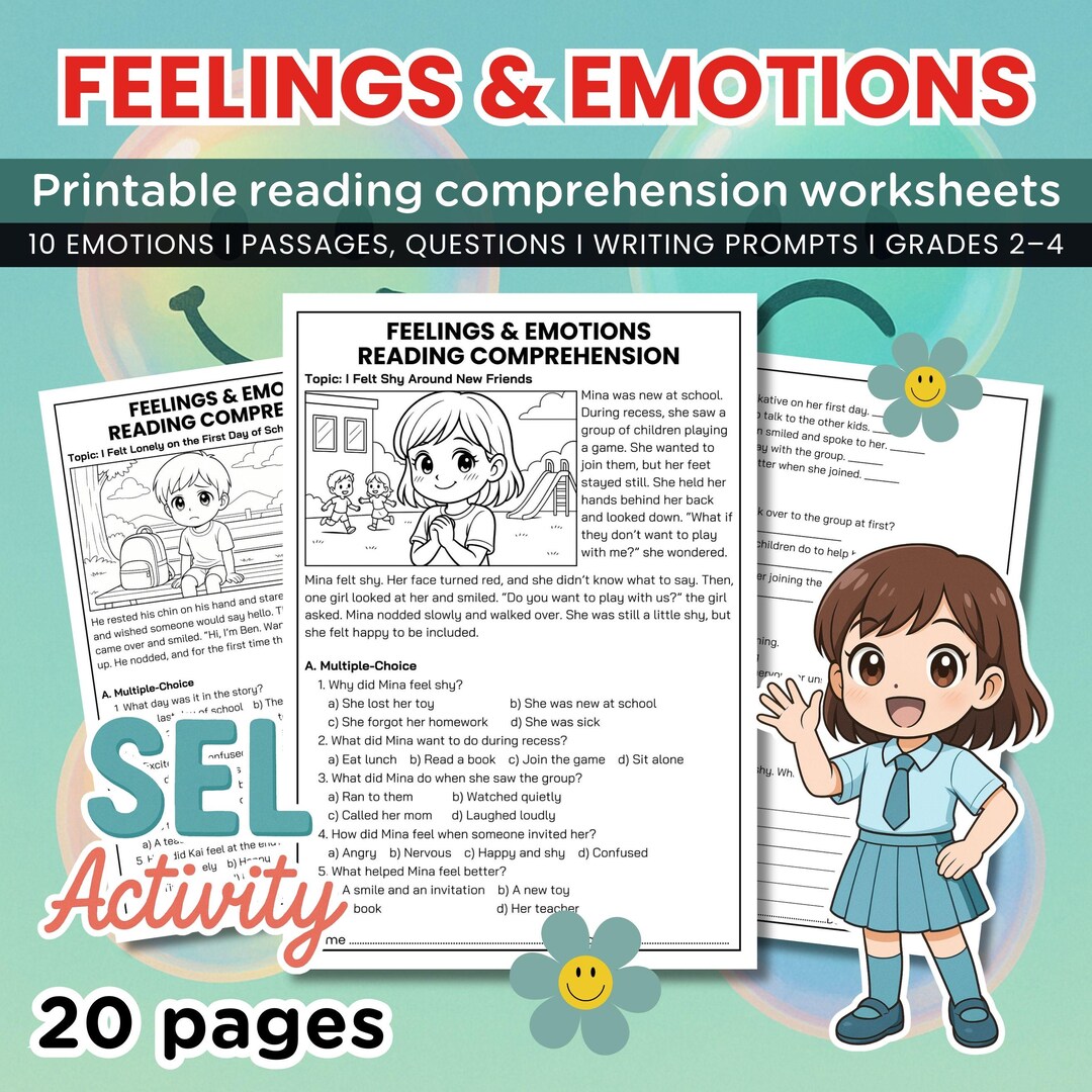 Feelings & Emotions Reading Comprehension Worksheets: SEL Creative ...