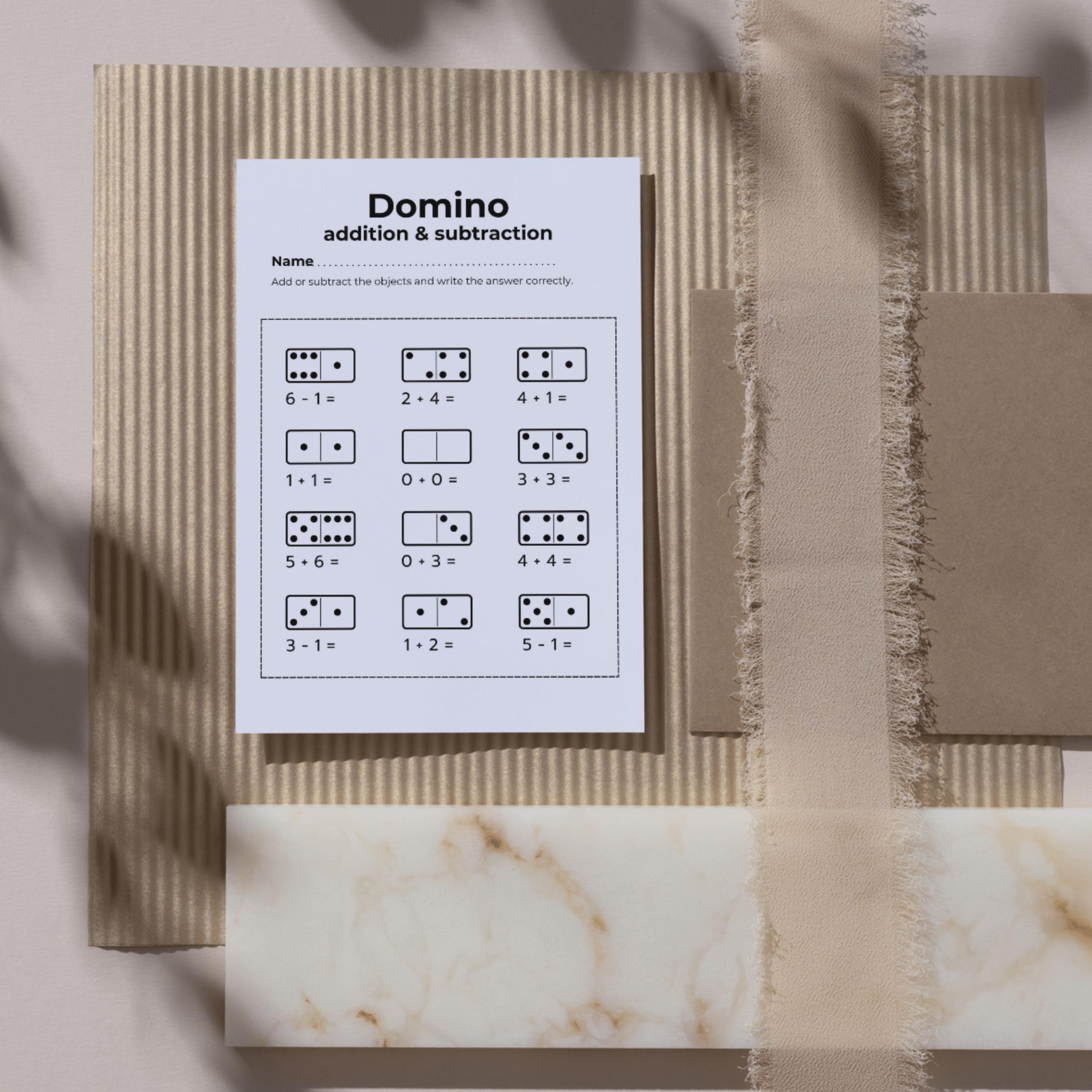 Domino Addition and Subtraction Worksheets for Kindergarten to 1st ...