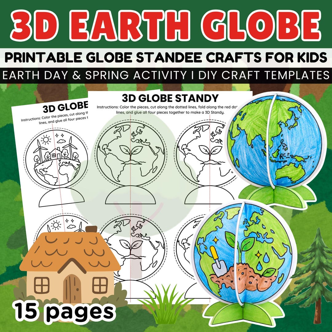 3D Globe Standee Craft Kit | Earth Day Coloring Activity (15 Pages) - Etsy