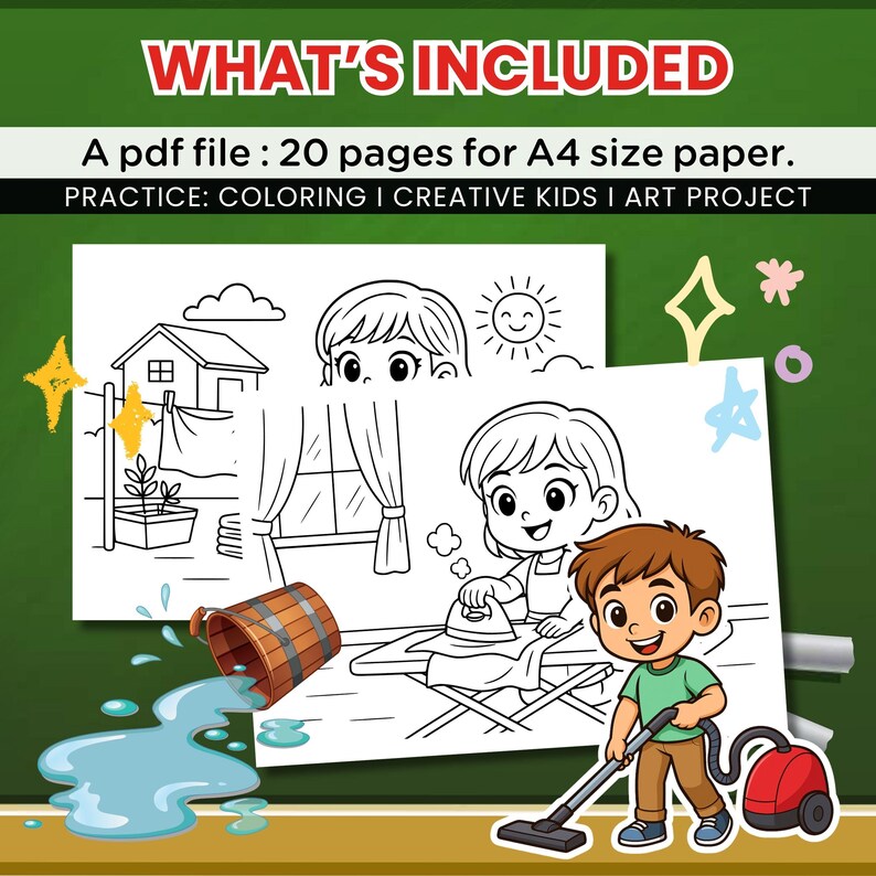Household Chores Coloring Pages: Fun Daily Activities (printable PDF ...