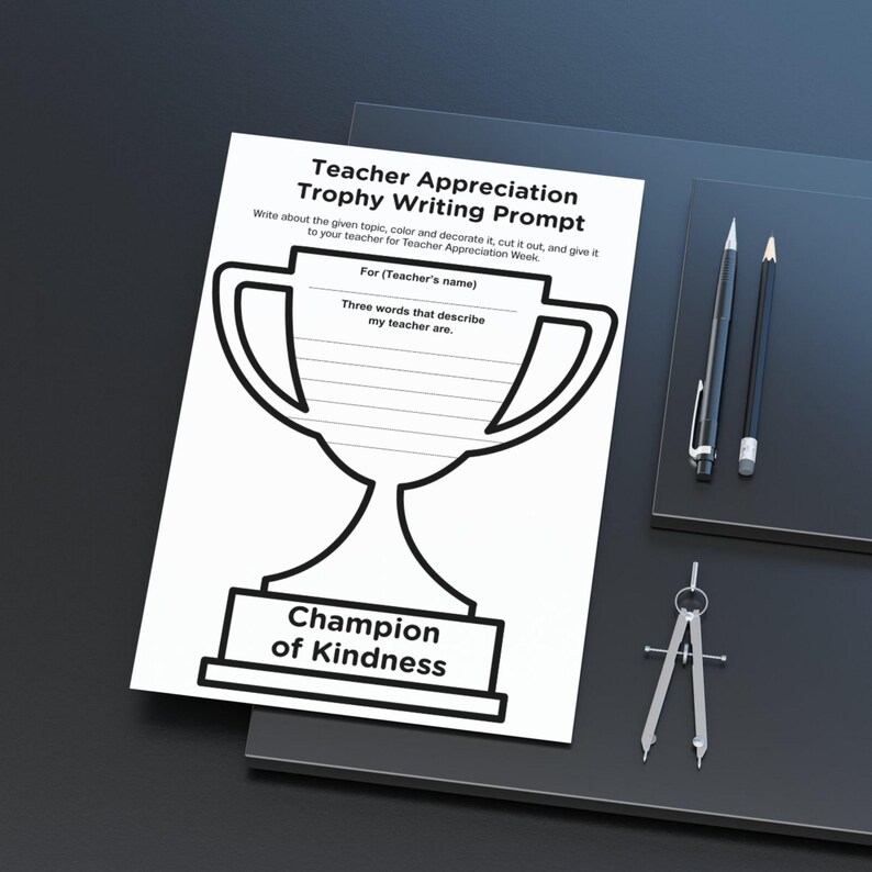 Teacher Appreciation Trophy Creative Writing Worksheet for Kids, 2nd ...
