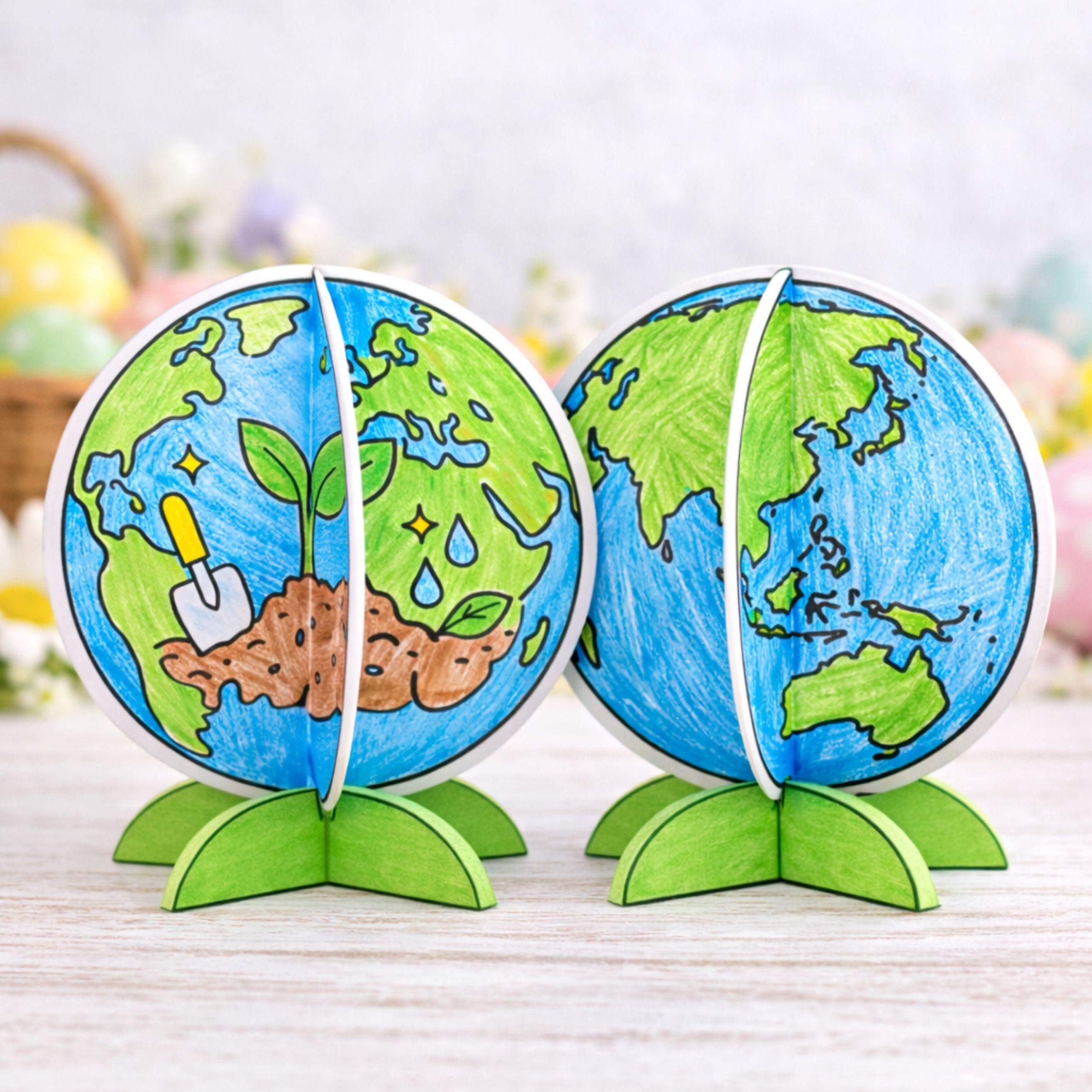 3D Globe Standee Craft Kit | Earth Day Coloring Activity (15 Pages) - Etsy