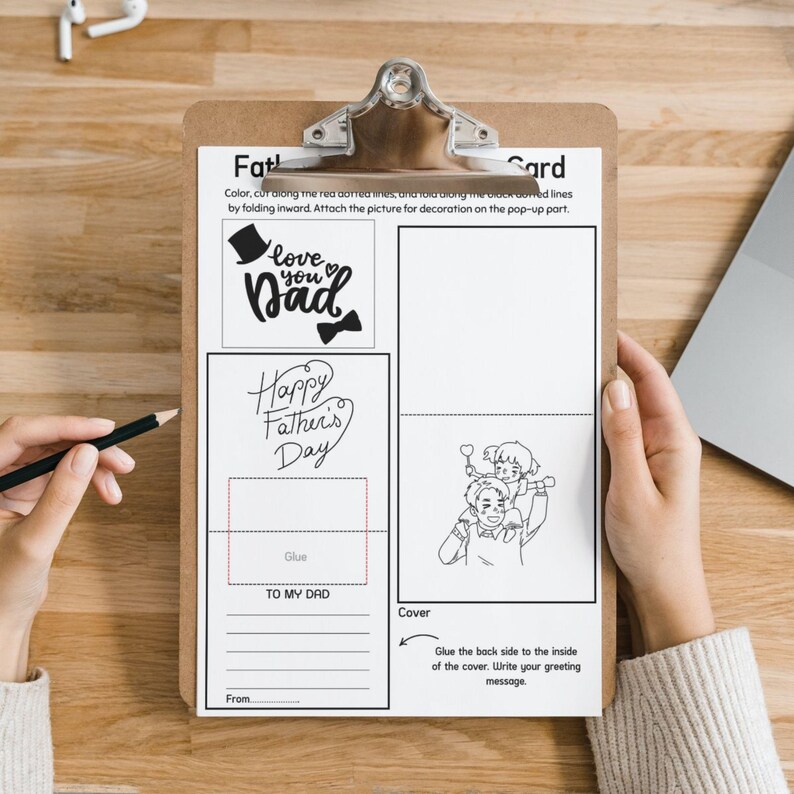 Father's Day Pop-up Card, Coloring Craft Template for Kids, Father's ...