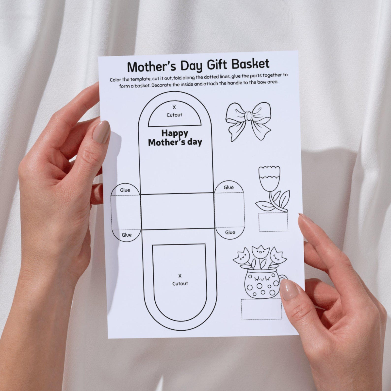 Mother’s Day Gift Basket Craft for Kids, Bag Craft, Printable Coloring ...