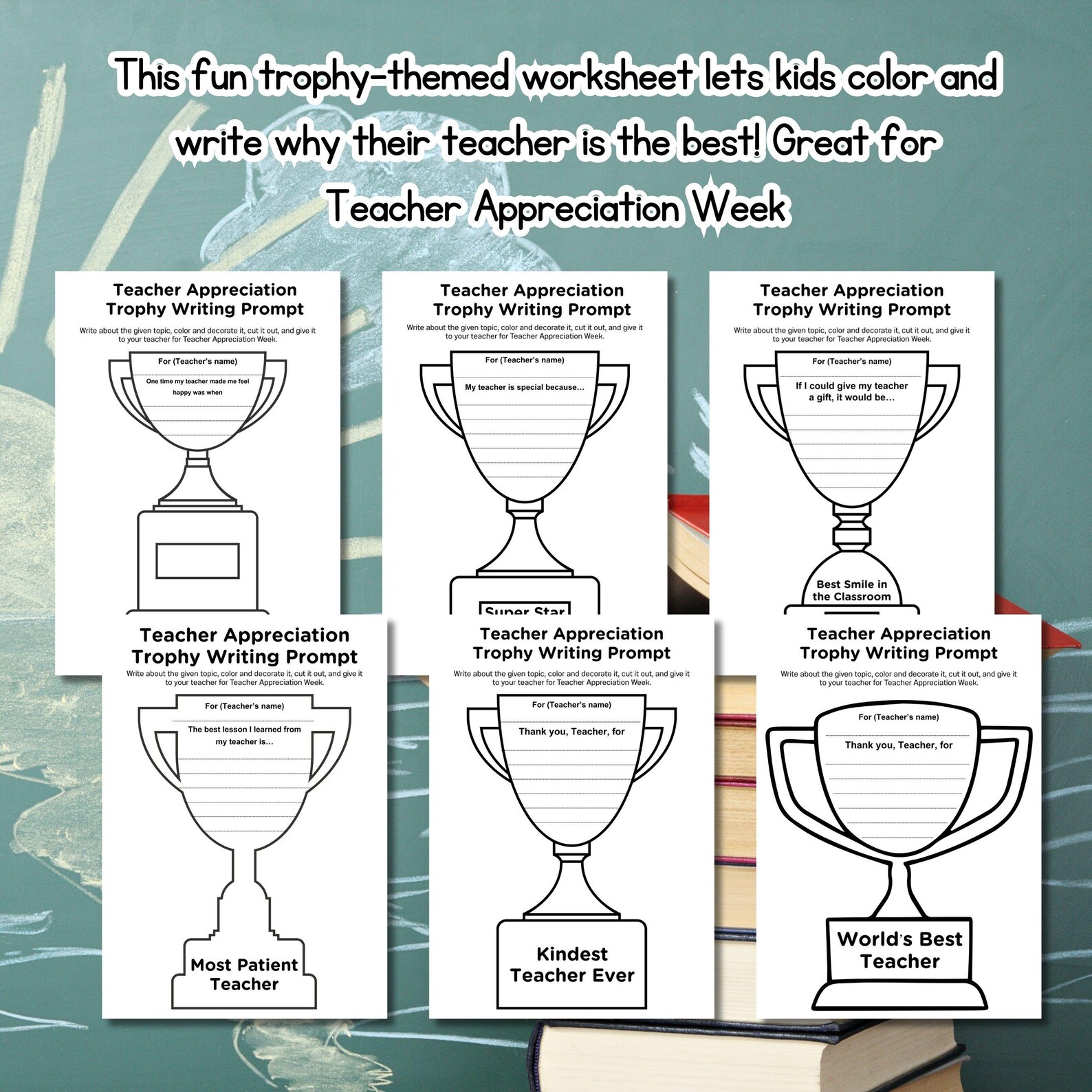 Teacher Appreciation Trophy Creative Writing Worksheet for Kids, 2nd ...