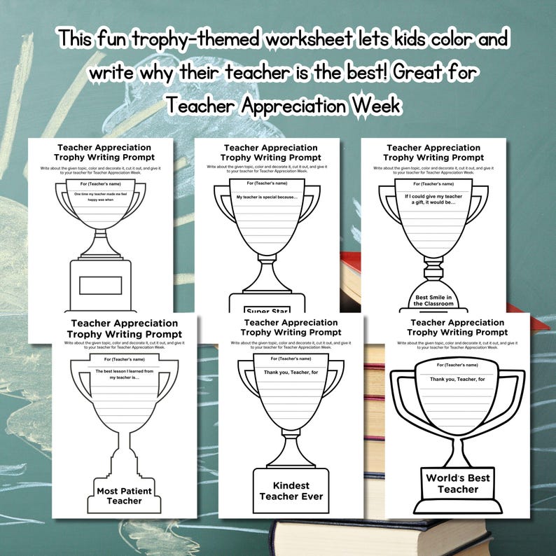 Teacher Appreciation Trophy Creative Writing Worksheet for Kids, 2nd ...