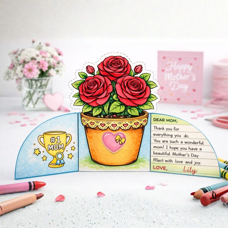 Mother's Day Flower Pot Card Craft (printable) | Kids Cut, Color, Write ...