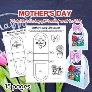 Mother’s Day Gift Basket Craft for Kids, Bag Craft, Printable Coloring ...