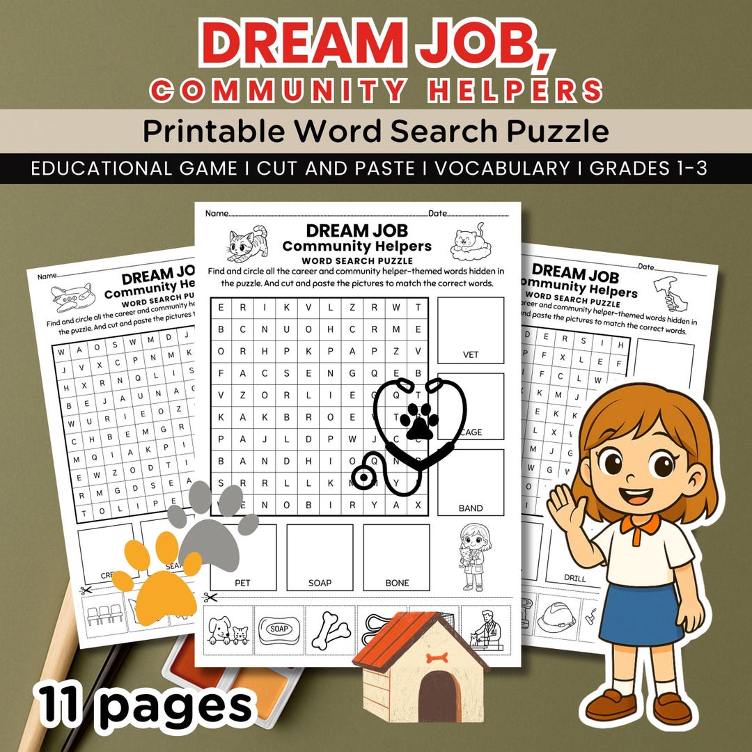 Community Helpers Word Search Puzzle: Cut & Paste Activity (PDF ...