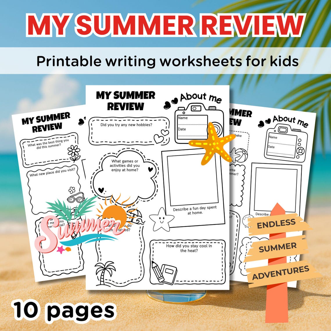 Summer Review Writing Prompt Worksheets for Grades 1–3, Back to School ...