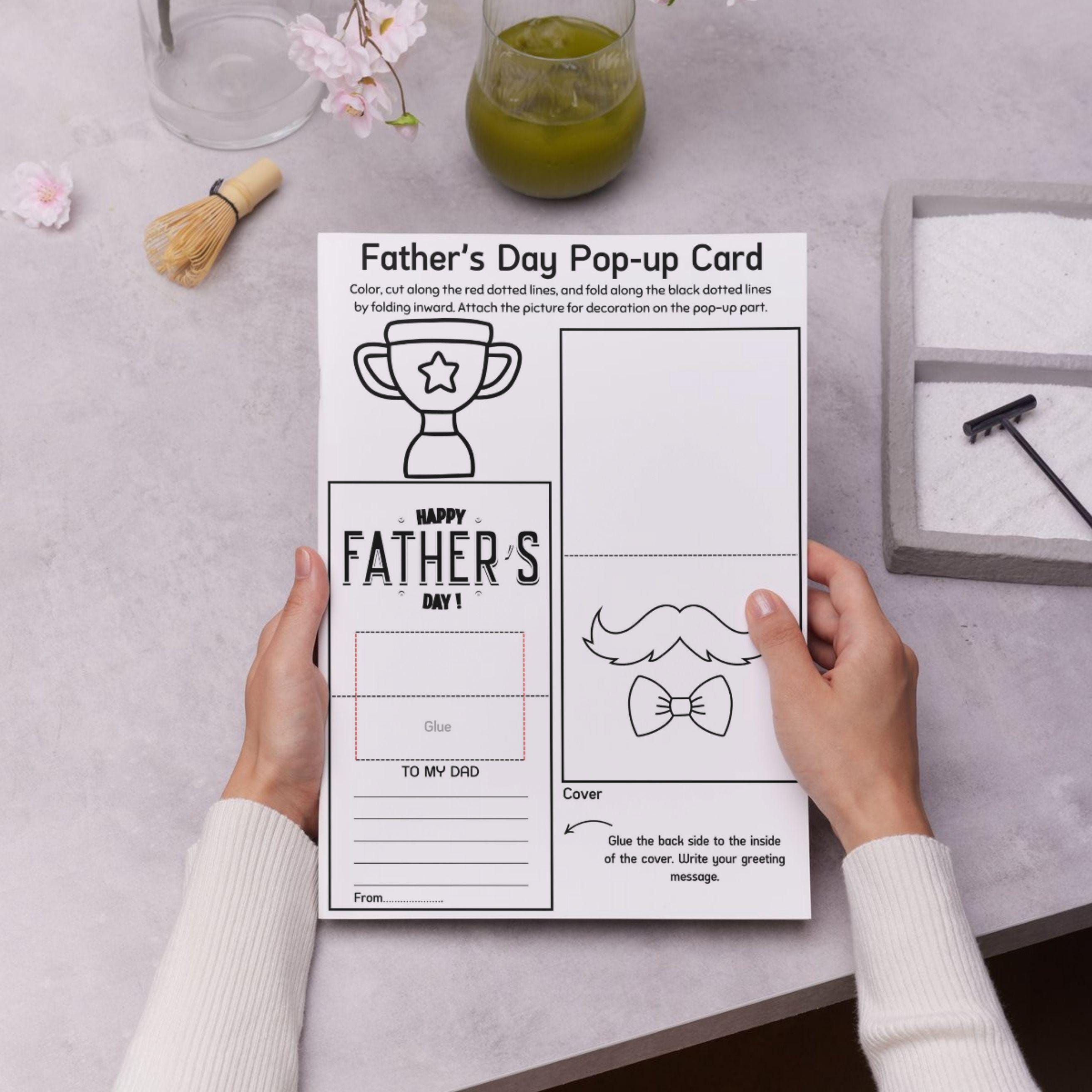 Father's Day Pop-up Card, Coloring Craft Template for Kids, Father's ...