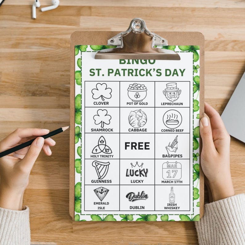 St.patrick's Day Bingo Game, Printable Bingo Cards, Board Game, Fun ...