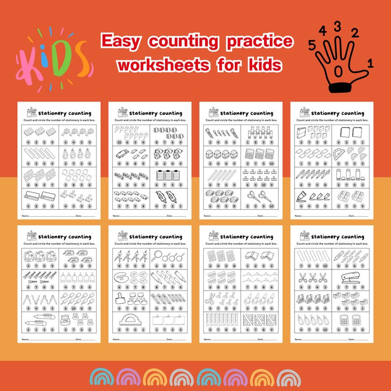 Fun Stationary Counting Worksheets for Early Education, First Learning ...
