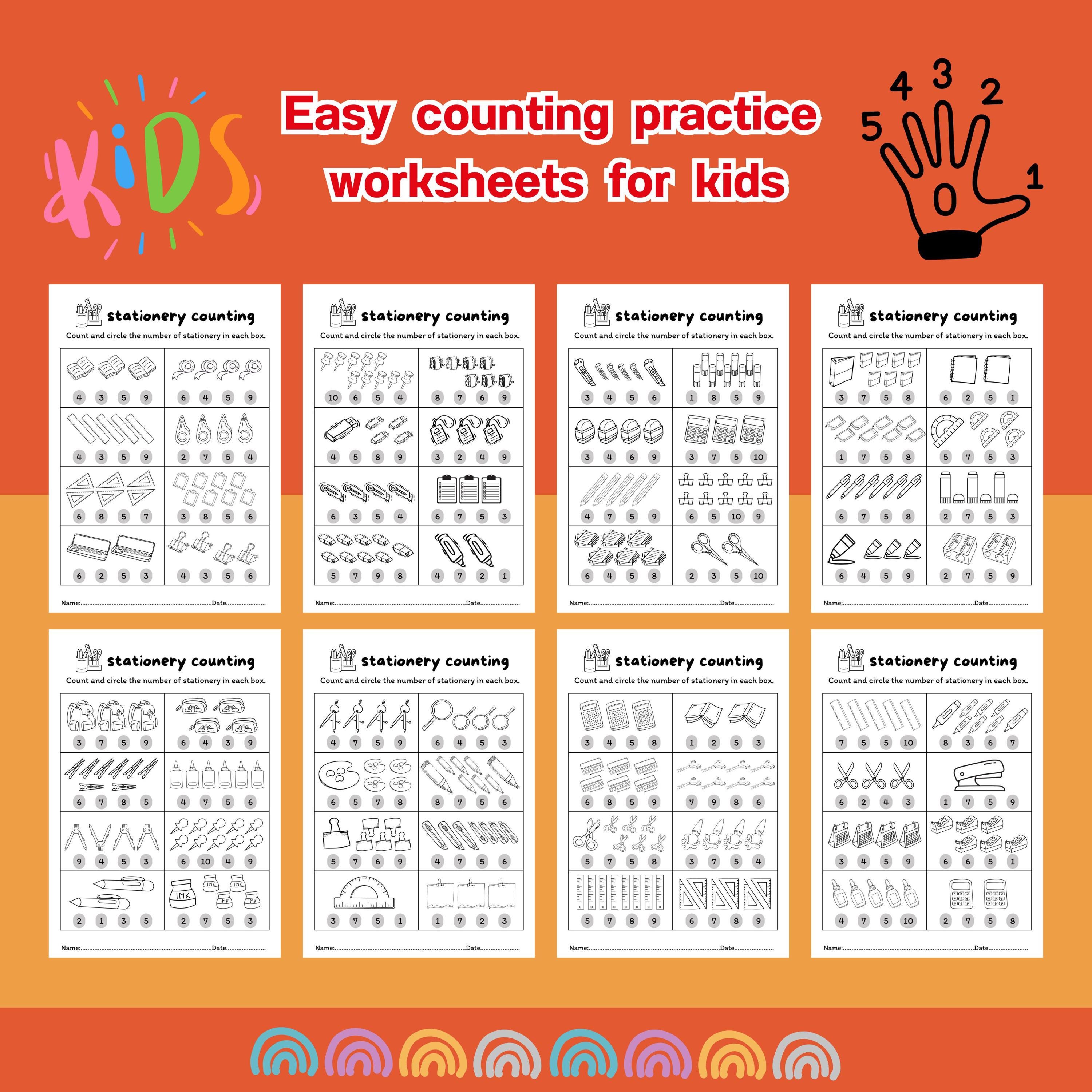 Fun Stationary Counting Worksheets for Early Education, First Learning ...