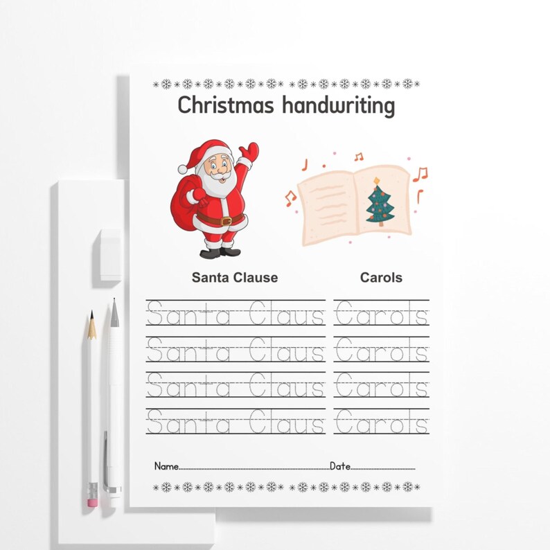 Fun Christmas Calligraphy & Tracing Worksheets for Kids, Handwriting ...