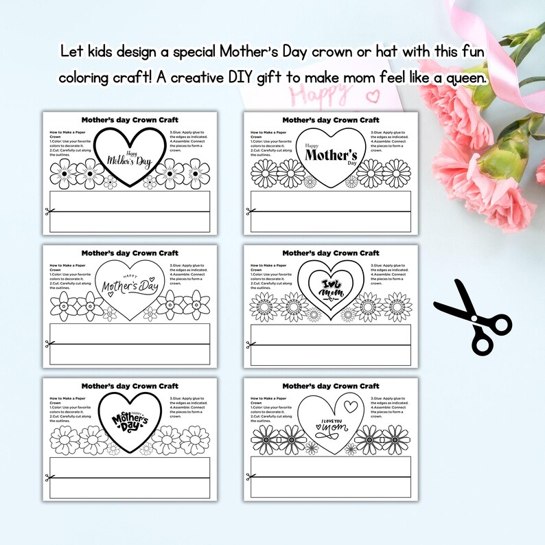 Mother’s Day Crown Craft, Printable Coloring Template for Kids, Mother ...