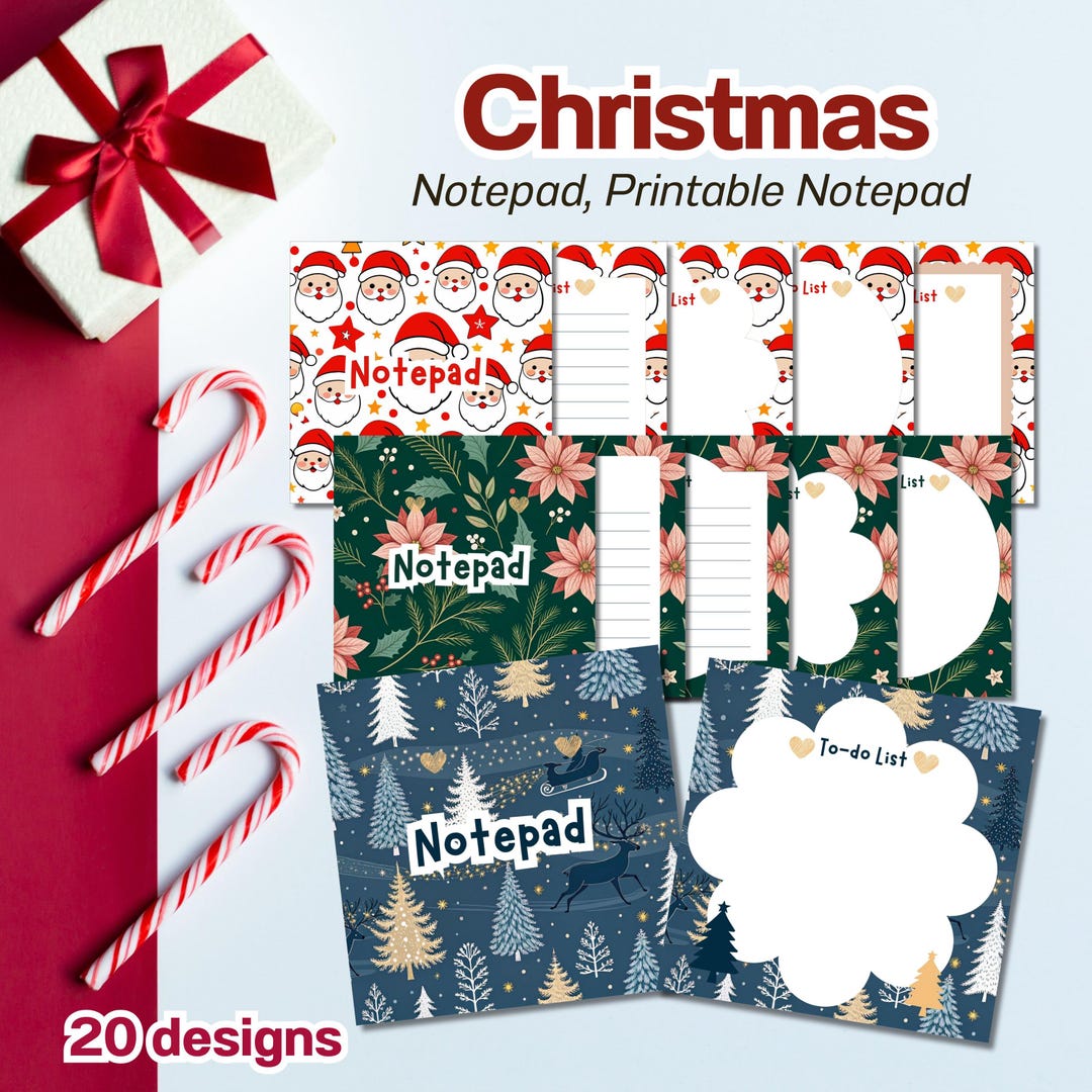 Christmas Notepad, Printable Holiday Notepad, Festive Writing Pad ...