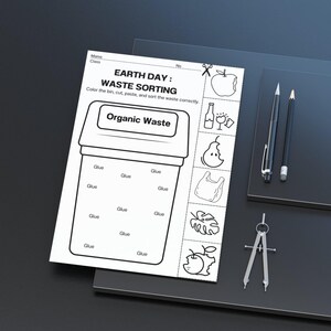Earth Day Waste Sorting, Cut and Paste Worksheet for Kindergarten ...