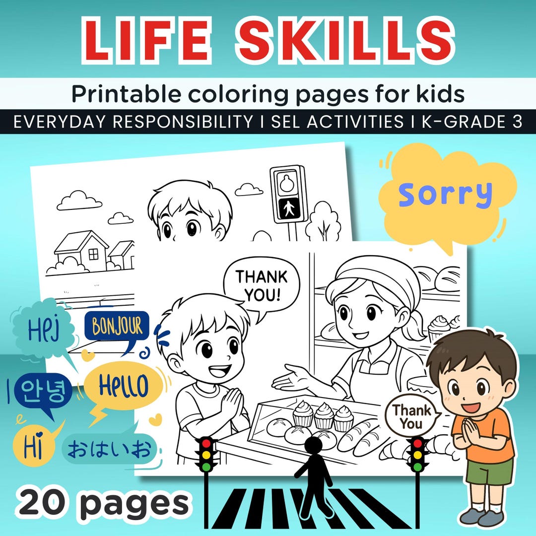 Life Skills Coloring Pages: SEL Activities for Kids (printable PDF) - Etsy