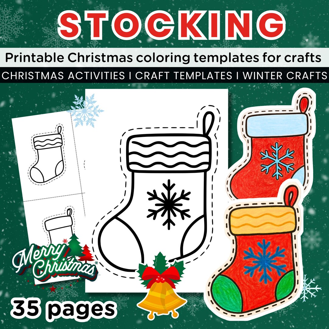 Christmas Stocking Coloring Templates: Classroom Craft Activity (PDF ...