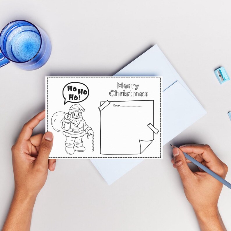 Printable Christmas Card for Kids, Coloring Page Style, Kids Activity ...