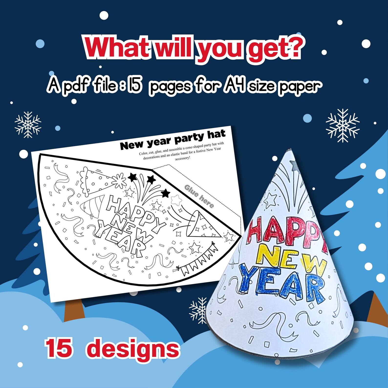 New Years Hat Craft for Kids, New Years Printable Coloring Pages, Kids ...