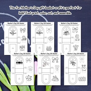 Mother’s Day Gift Basket Craft for Kids, Bag Craft, Printable Coloring ...