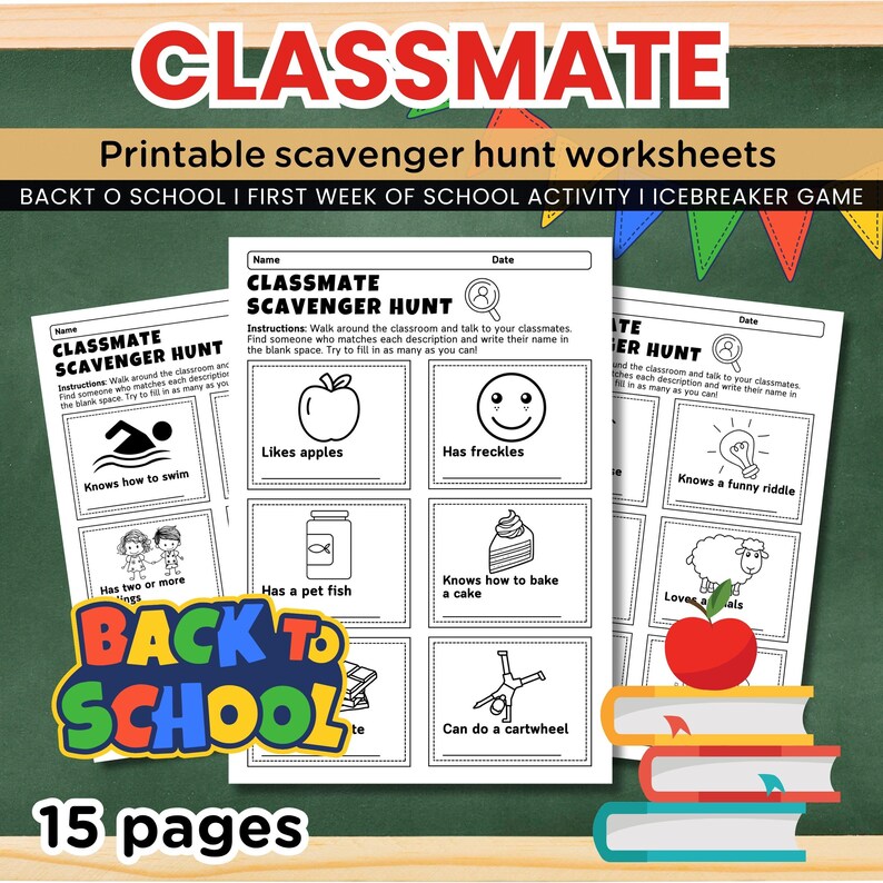 Classmate Scavenger Hunt Worksheet for Kids, Back to School Activity ...