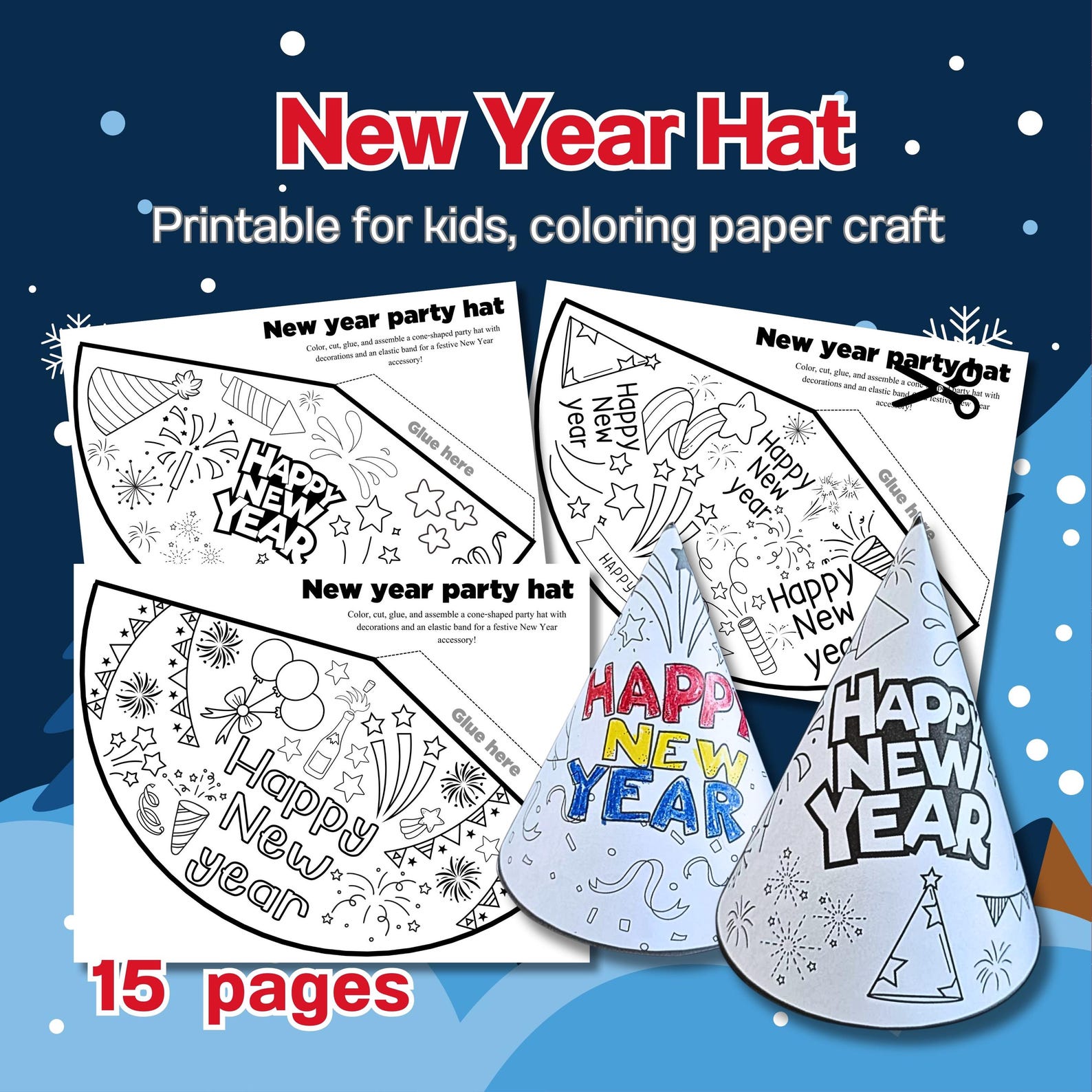 Printable New Years Hat Craft for Kids, New Years Coloring Pages, Kids ...
