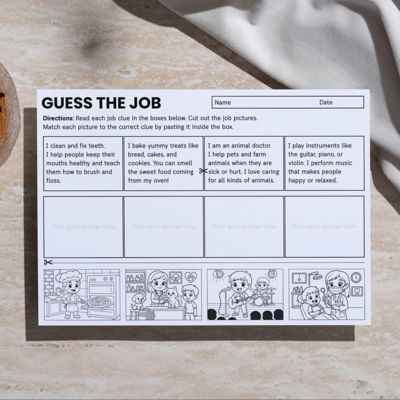 Guess the Job Cut and Paste Worksheets for Grades 1–3, Job Matching ...