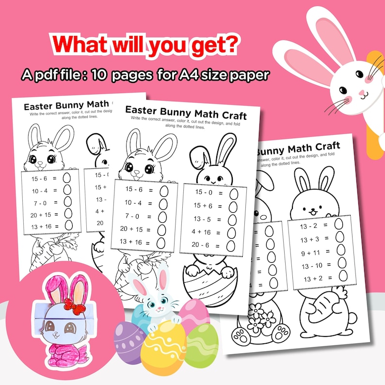 Easter Bunny Math Craft, Addition & Subtraction Worksheets for 1st-3th ...