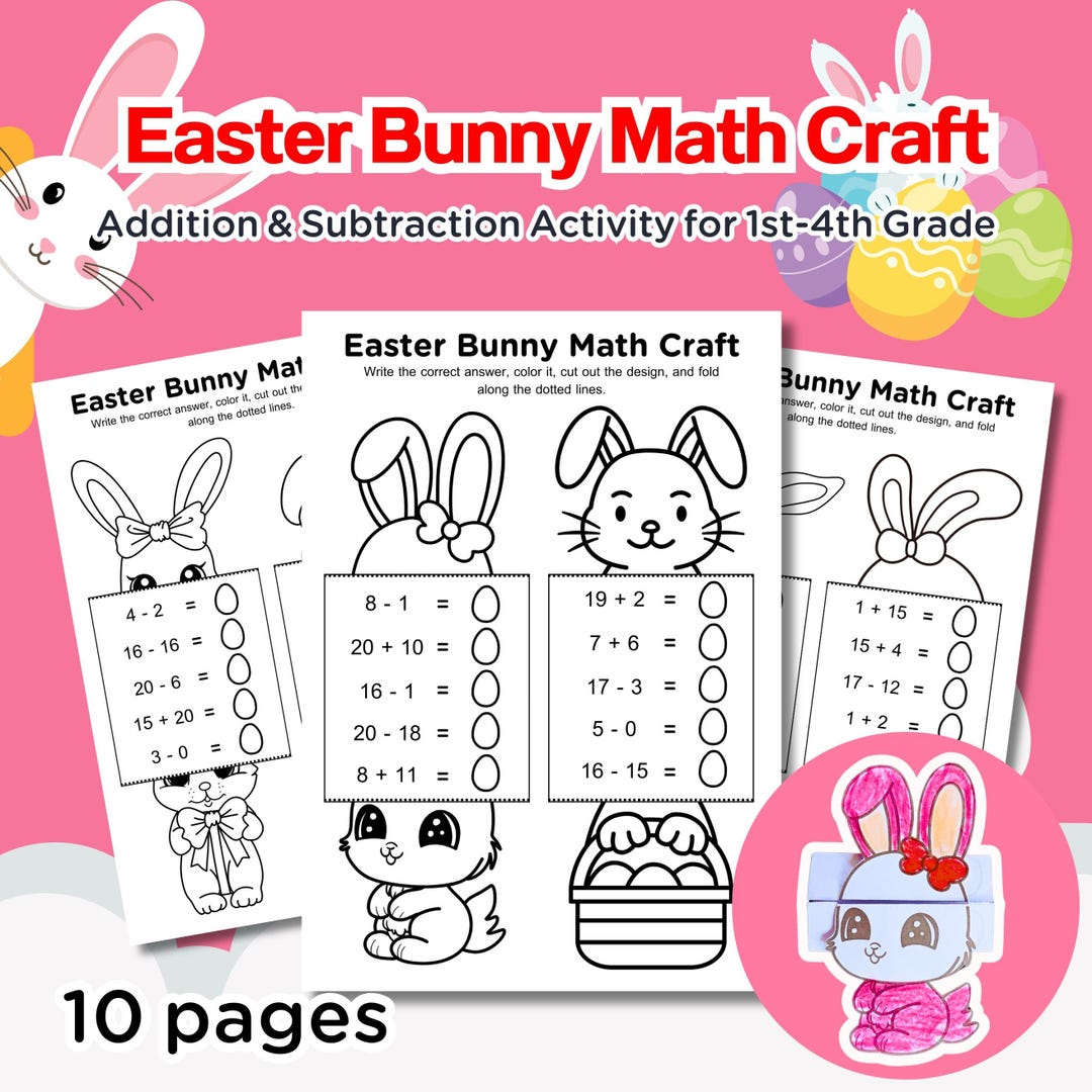 Easter Bunny Math Craft, Addition & Subtraction Worksheets for 1st-3th ...