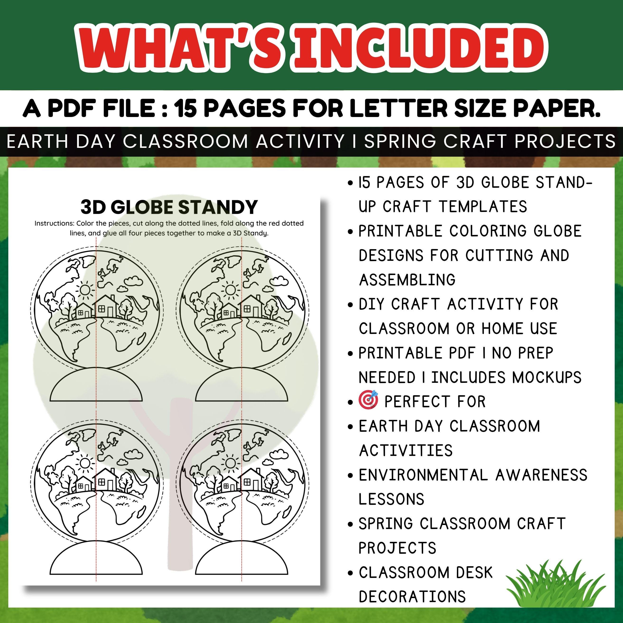 3D Globe Standee Craft Kit | Earth Day Coloring Activity (15 Pages) - Etsy