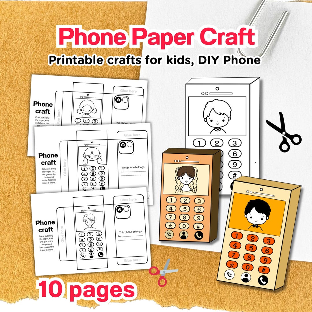 Phone Coloring Craft for Kids, Printable Crafts, Kids Crafts , DIY ...