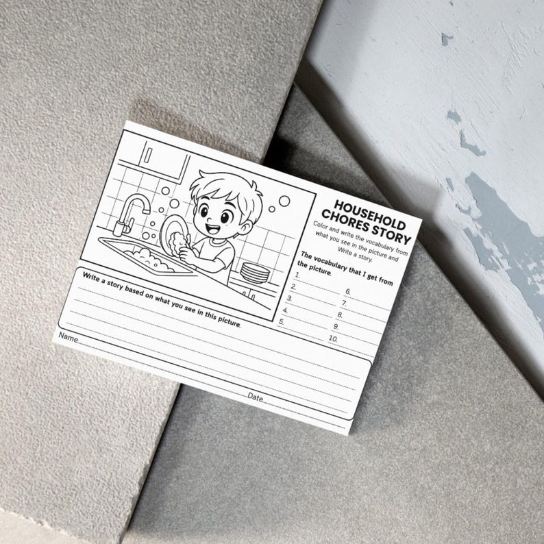 Household Chores Writing Prompts: Grades 1-3, Vocabulary Practice ...