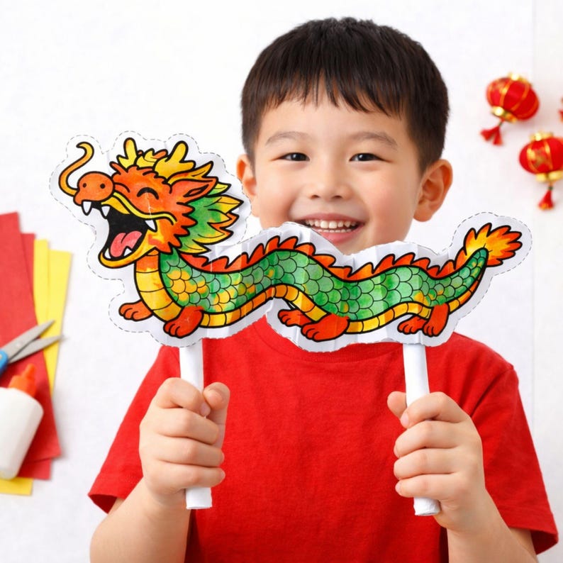 Chinese Lunar New Year Dragon Stick Puppet Craft for Kids | DIY ...
