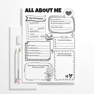 All About Me Writing Worksheets for Grades 2-6, Back to School Activity ...