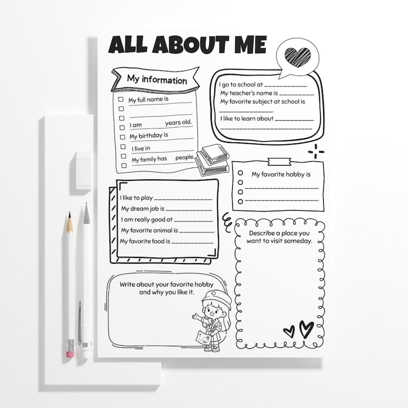 All About Me Writing Worksheets for Grades 2-6, Back to School Activity ...