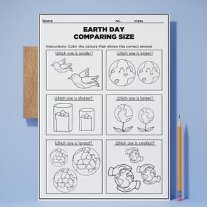 Earth Day Comparing Size Worksheet for Kindergarten, Kids Practice Big ...