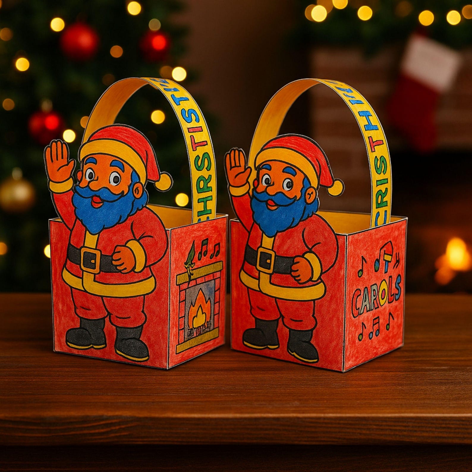 Christmas Santa Basket Crafts for Kids | DIY Coloring Craft Templates ...