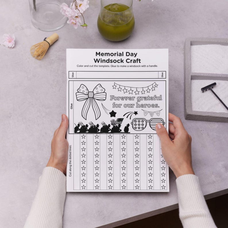 Memorial Day Windsock Craft for Kids, Coloring Craft Template ...