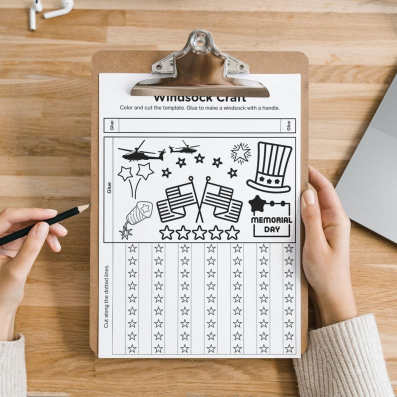 Memorial Day Windsock Craft for Kids, Coloring Craft Template ...