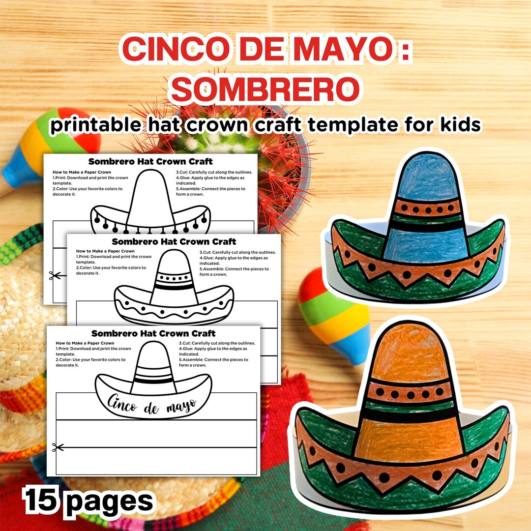 Cinco De Mayo Sombrero Hat Crown Craft, Printable Coloring Template for ...