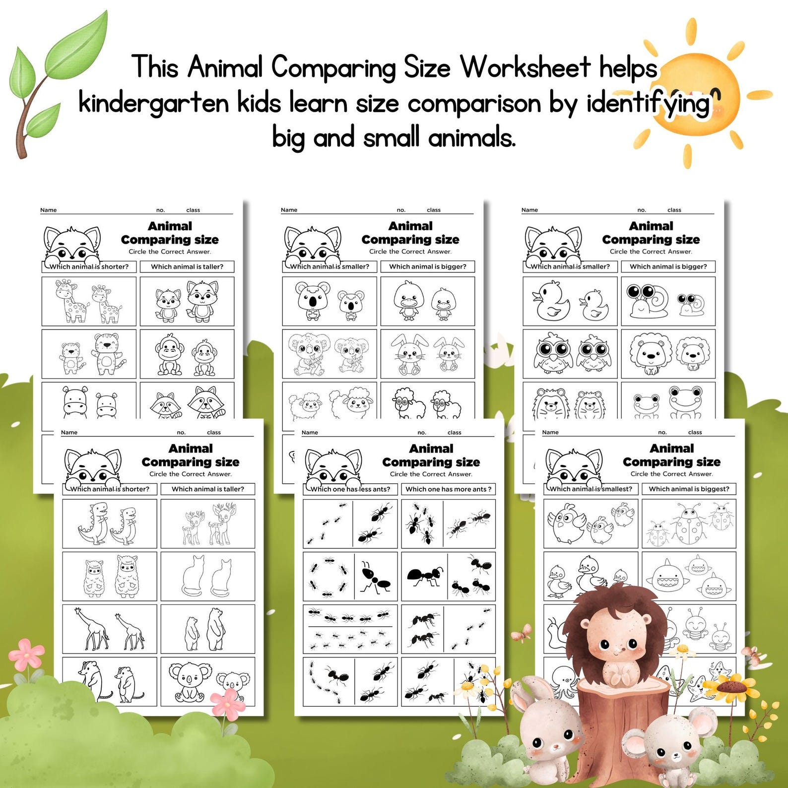 Animal Size Comparison Worksheet: Kindergarten Printable (PDF) - Etsy