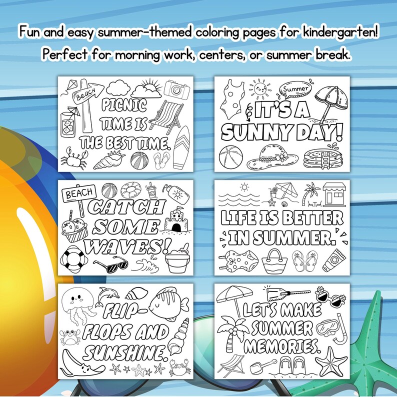 Summer Coloring Pages, Summer Activity for Kindergarten, End of Year ...