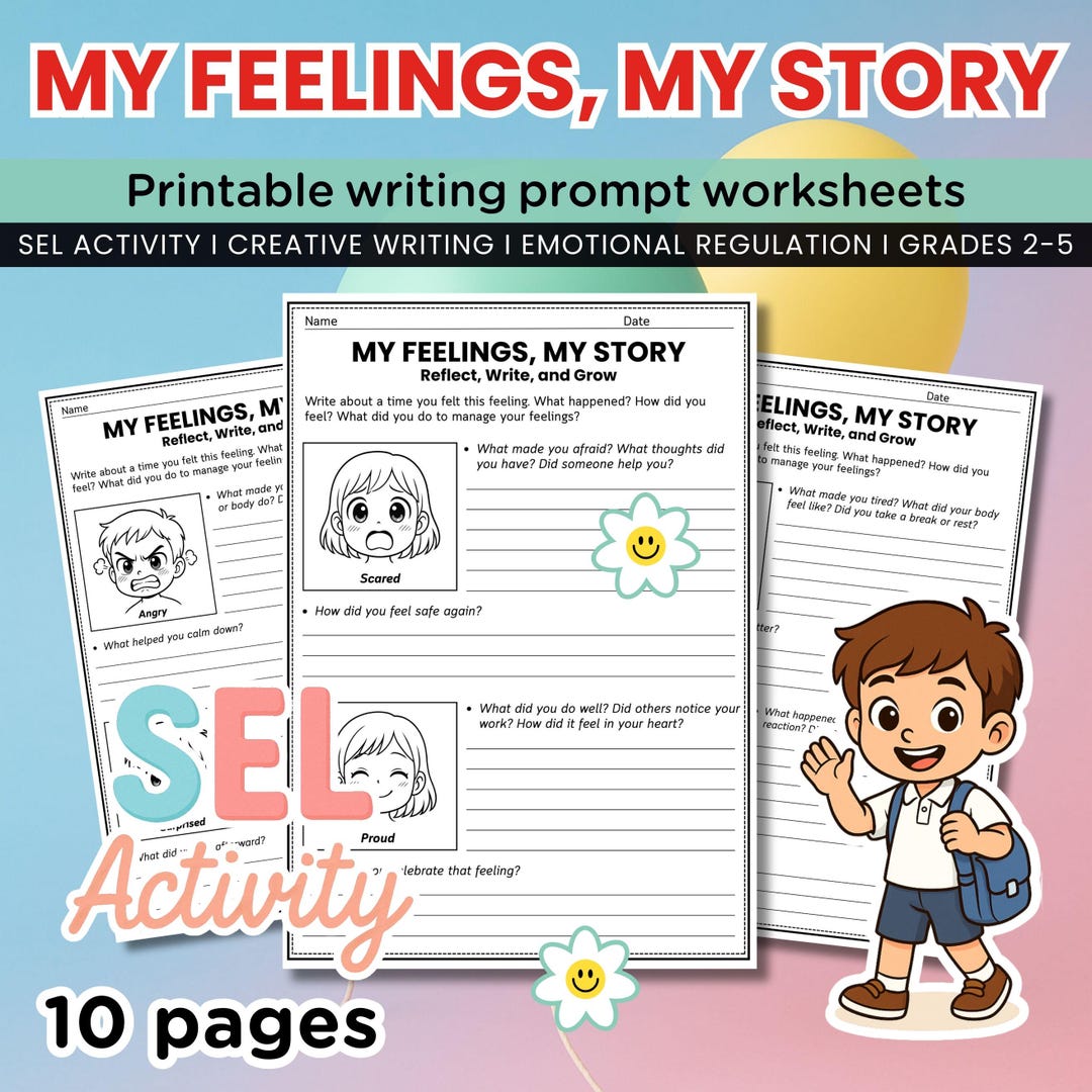 SEL Writing Prompt Worksheets Grades 2-5: Feelings & Story (PDF ...