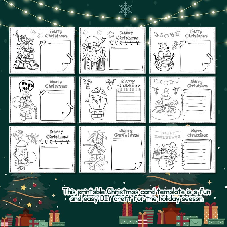Printable Christmas Card for Kids, Coloring Page Style, Kids Activity ...