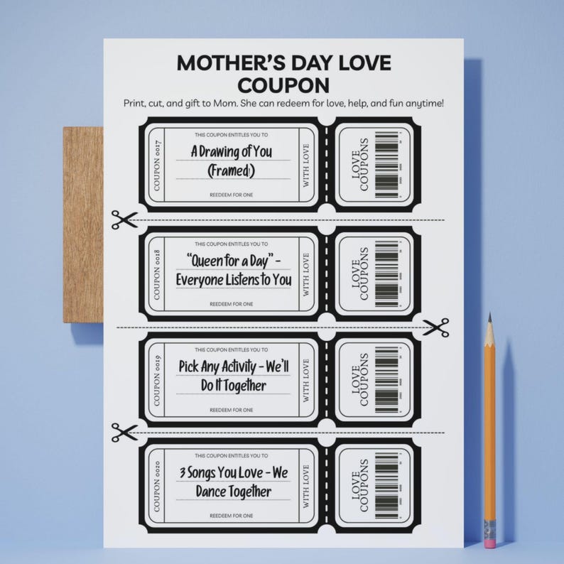 Mother’s Day Love Coupons, Printable Coloring Craft for Kids, Coupon ...