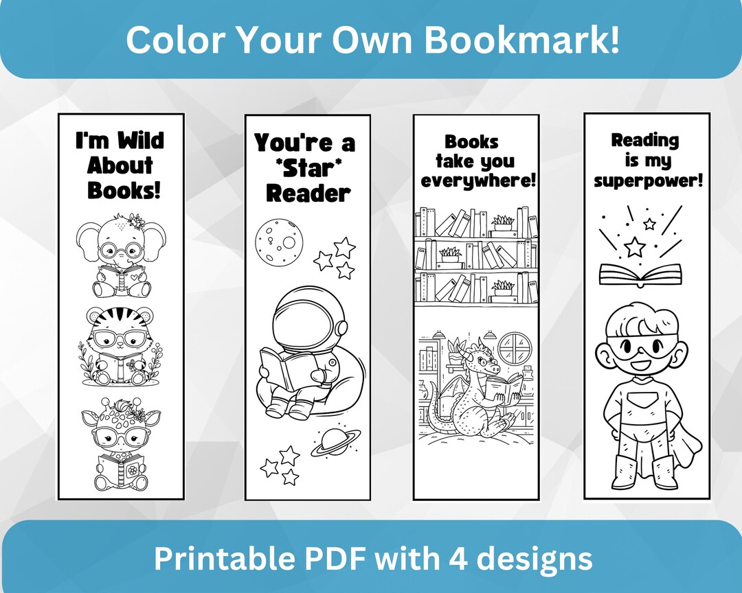 Printable Color Your Own Bookmarks for Kids: Reading Rewards (PDF) - Etsy