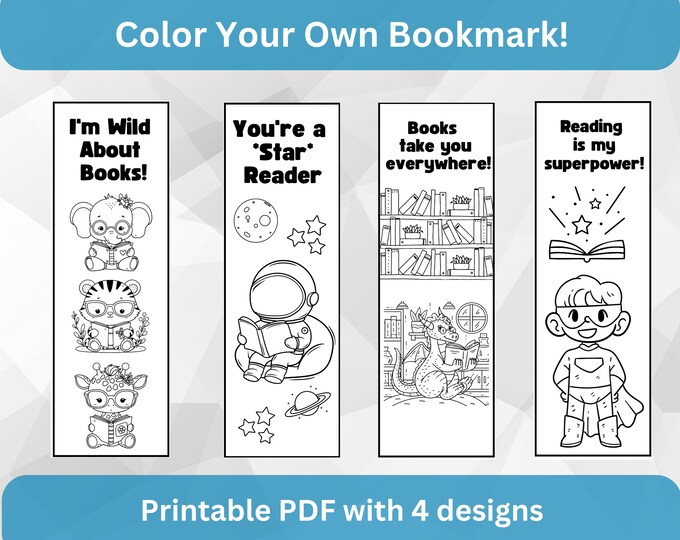 Printable Color Your Own Bookmarks for Kids: Reading Rewards (PDF) - Etsy